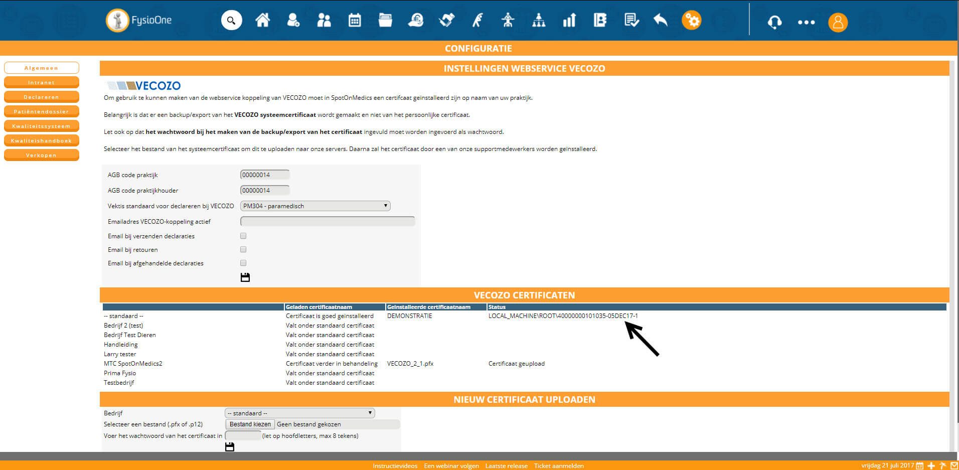 Hoe kan ik mijn vernieuwde Vecozo certificaat uploaden in SpotOnMedics ...