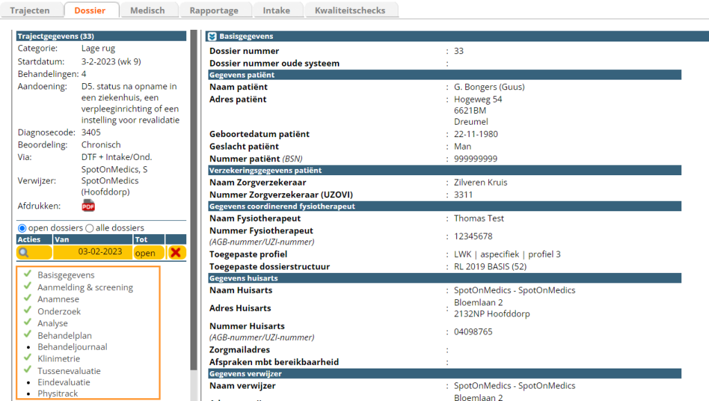 FysioOne EPD / patiëntendossier - HCI SpotOnMedics Academy